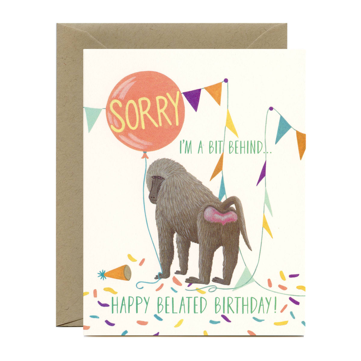 Belated Baboon Birthday Card – Dots & Loops